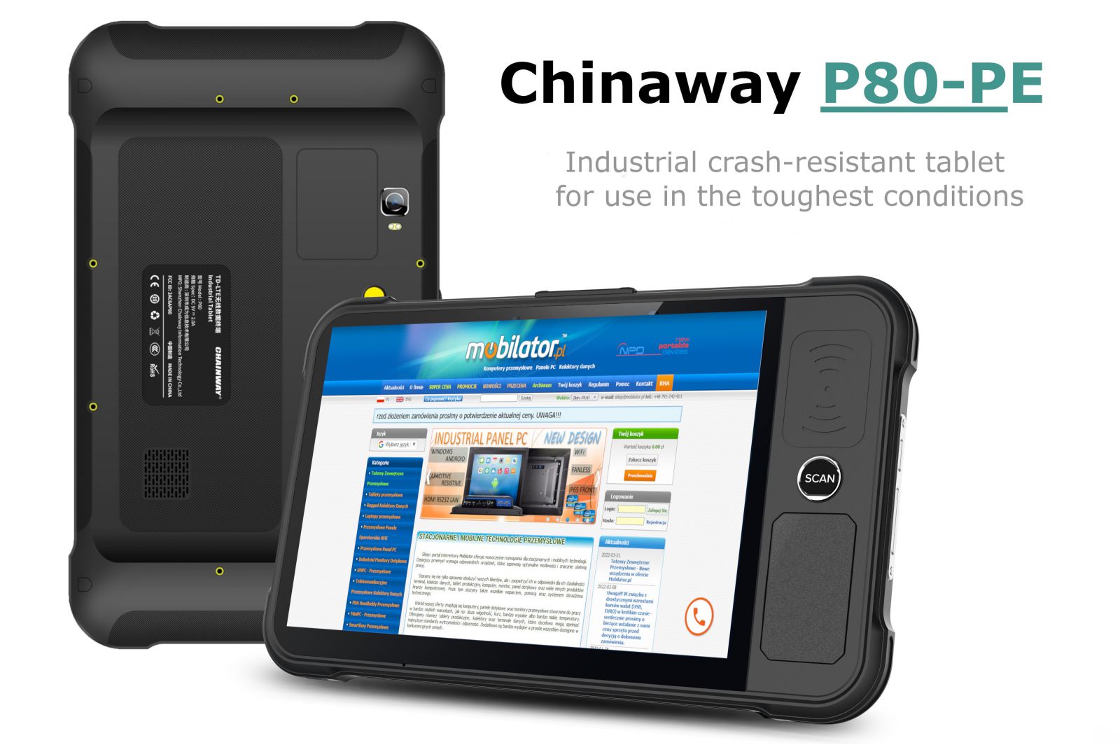 mobilator.pl | Chainway P80-PE v. 7- Powerful industrial tablet with IP65, linear and 2D barcode ...